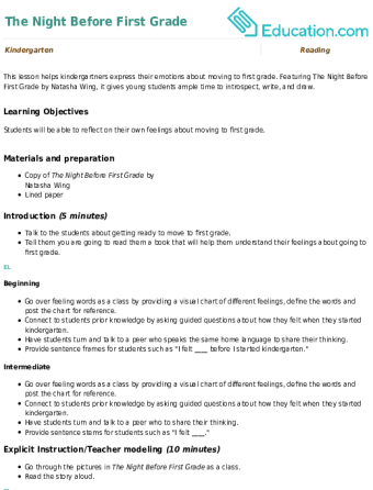 The Night Before First Grade Lesson Plan | Lesson Plan | Education.com