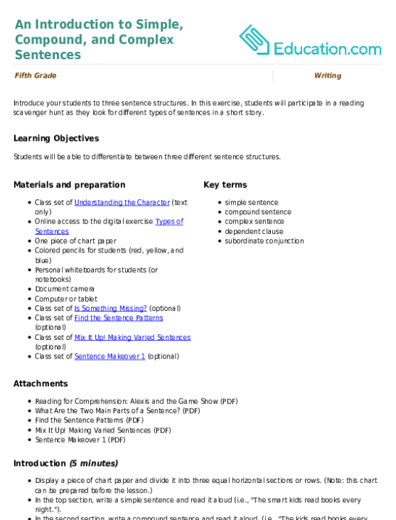 Sentence Structure Lesson Plans | Education.com