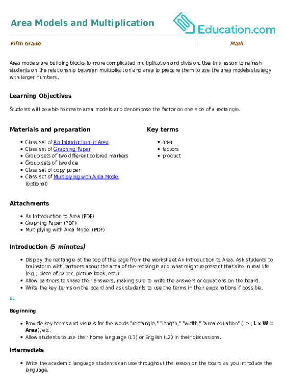 5th Grade Multiplication Strategy Lesson Plans | Education.com