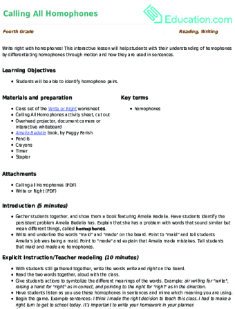 2nd - 5th Grade Homophone Lesson Plans | Education.com