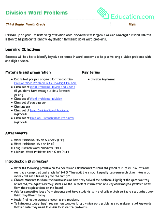3rd - 4th Grade Division Lesson Plans | Education.com