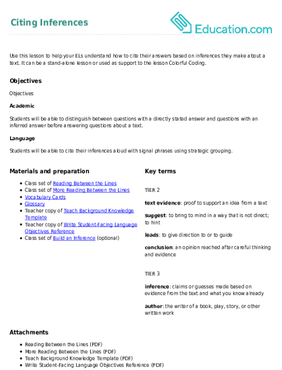 3rd - 5th Grade Inference Lesson Plans | Education.com