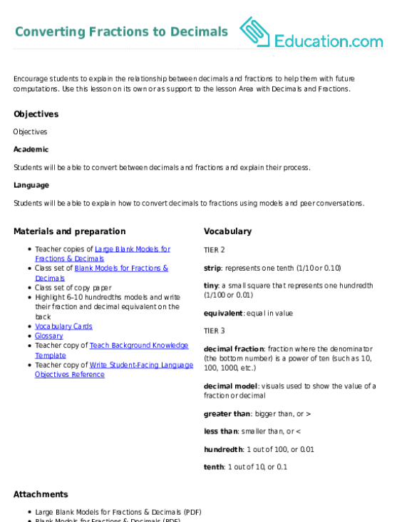 Multiplying Decimal Lesson Plans | Education.com