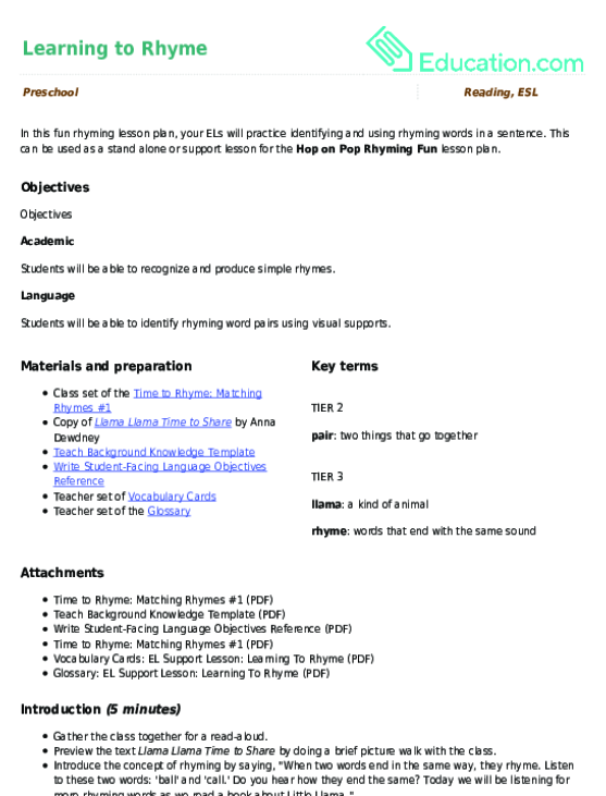 Preschool Reading & Writing EL Support Resource Educational Resources ...