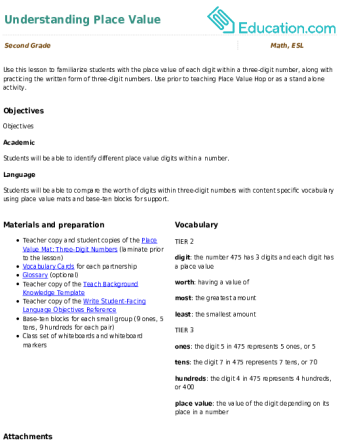 1st - 4th Grade Understanding Place Value Lesson Plans | Education.com