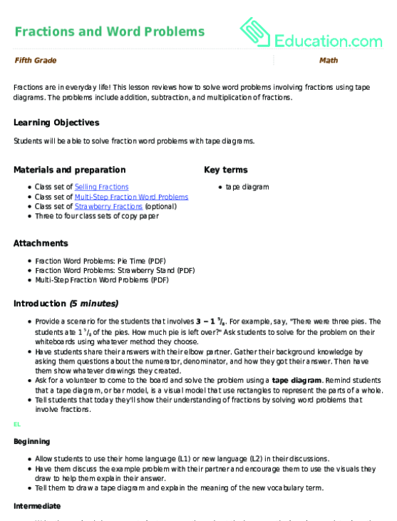 Fraction Word Problem English Learning Educational Resources ...