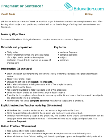 2nd - 4th Grade Complete Sentences, Fragments, and Run-On Lesson Plans ...