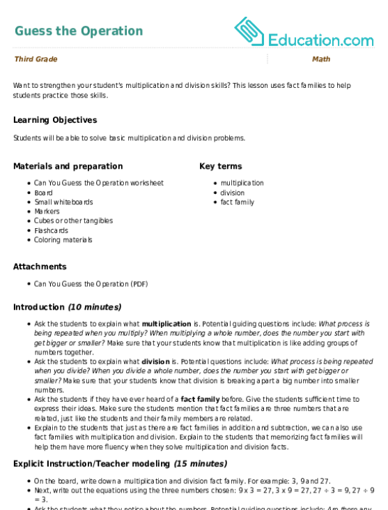 3rd Grade Mixed Operation Lesson Plans | Education.com