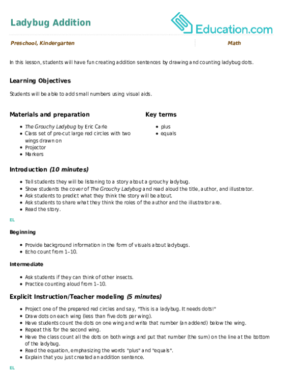 Pre-K - 1st Grade Addition Lesson Plans | Education.com