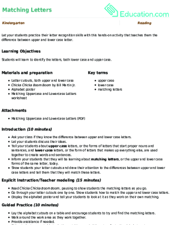 Matching Letters Lesson Plan | Lesson Plan | Education.com