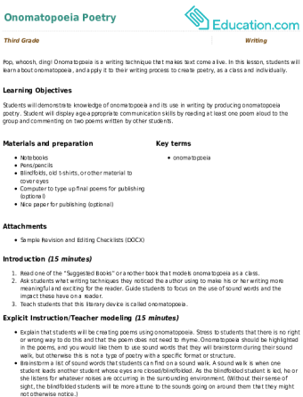 Onomatopoeia Lesson Writing Activities Education