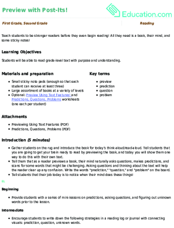 Preview with Post-Its! Lesson Plan | Lesson Plan | Education.com