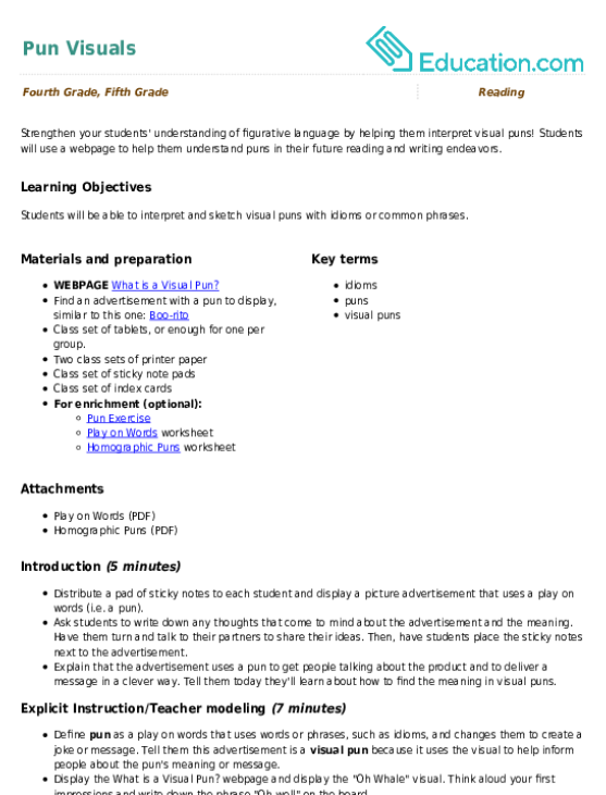 4th - 5th Grade Pun Lesson Plans | Education.com