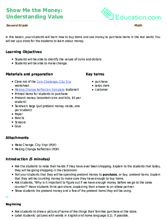 Time and Money Educational Resources | Page 21 | Education.com