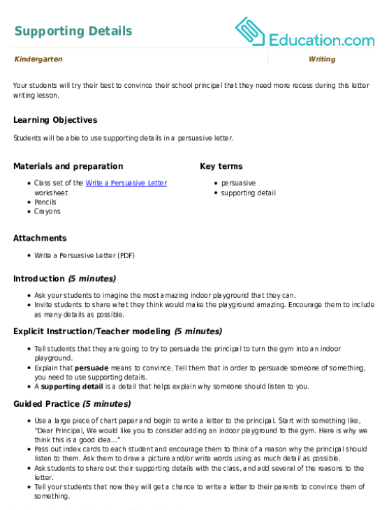 K - 2nd Grade Supporting Detail Educational Resources | Education.com
