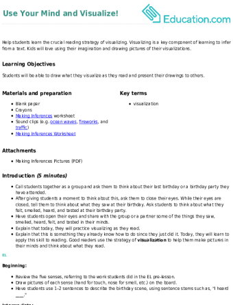 Use Your Mind and Visualize! Lesson Plan | Lesson Plan | Education.com