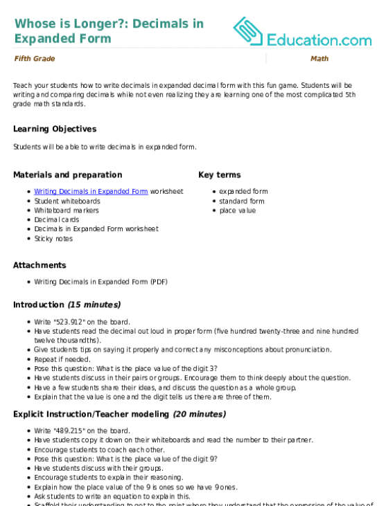 Decimal Place Value Educational Resources | Page 2 | Education.com